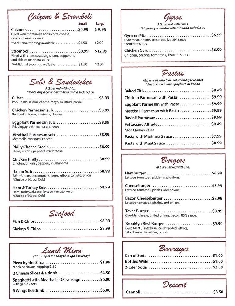 Menu at Brooklyn Best Pizza pizzeria, Holiday