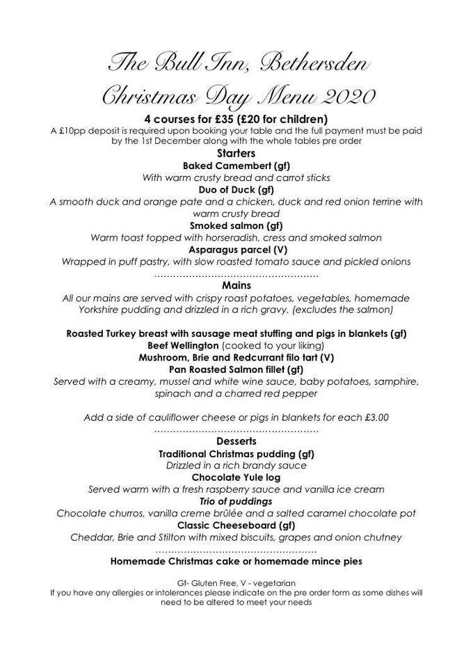 Menu at Bull Inn pub & bar, Bethersden