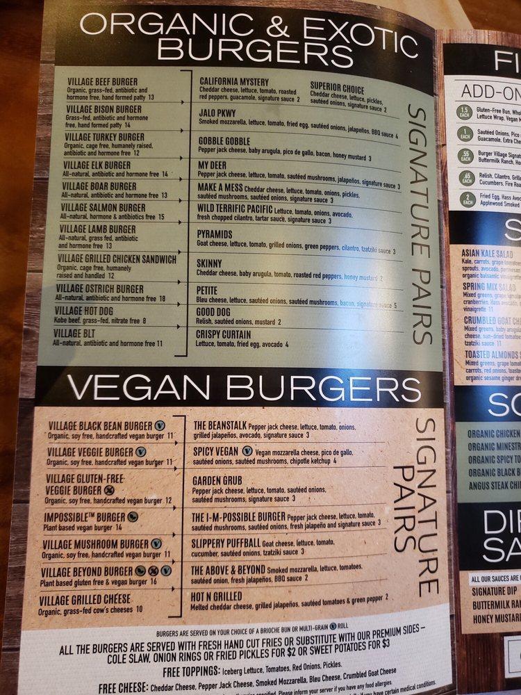 Menu at Burger Village pub & bar, San Luis Obispo