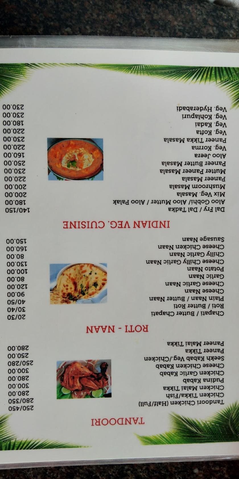 Menu at Cola cafe vicky, Benaulim