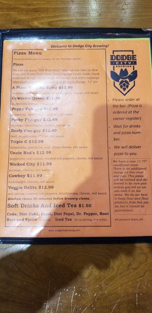 Menu at Dodge City Brewing pub & bar, Dodge City