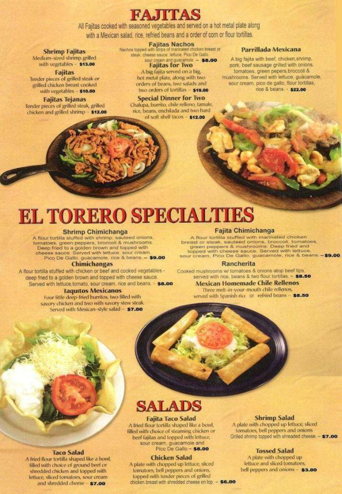 Menu at El Torero restaurant, Warren, Elm Rd NE