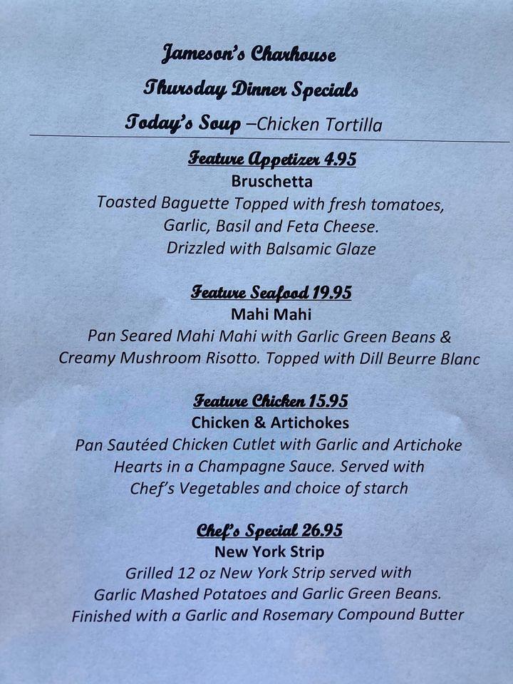 Menu at Jameson's Charhouse steakhouse, Bluffton