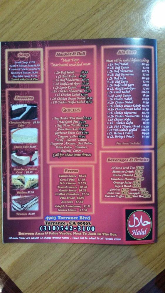 Menu at La Zeez Pita Grill & Bakery, Torrance