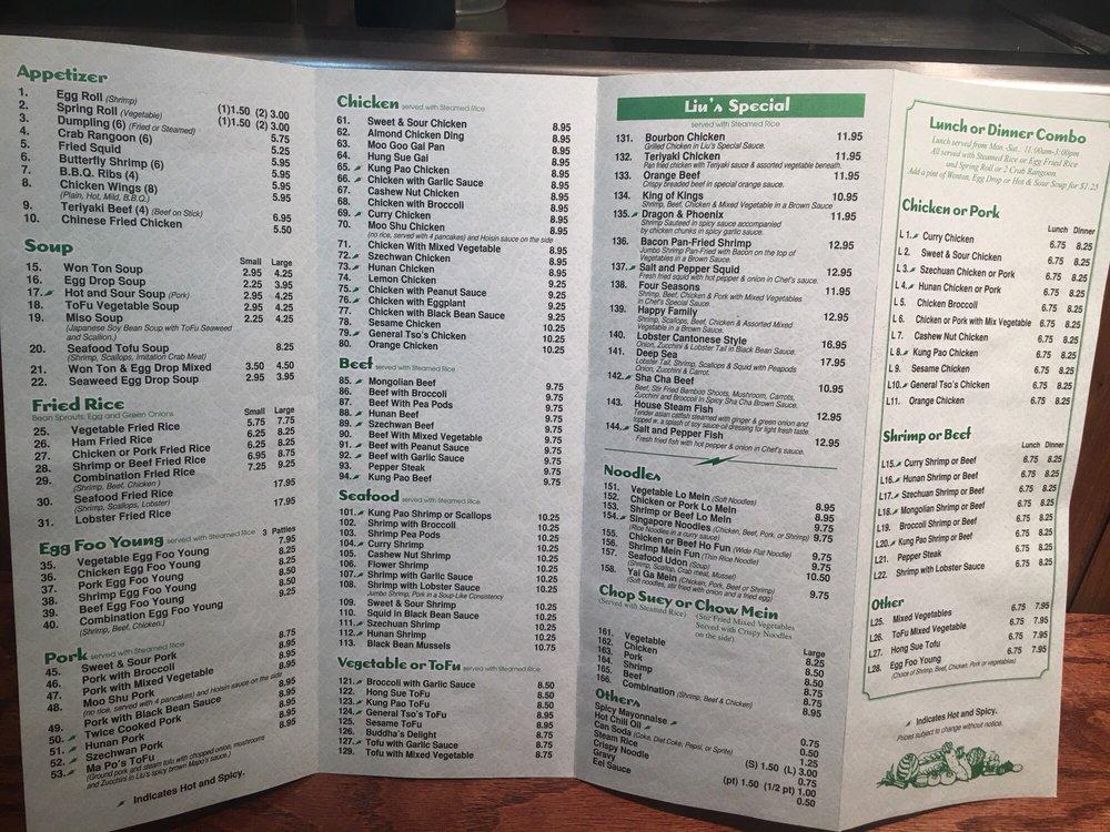 Menu at Lucky Liu's restaurant, Milwaukee
