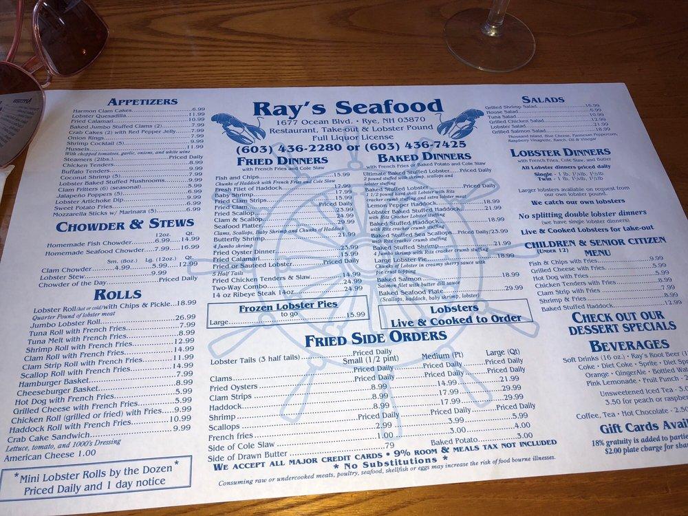 Menu at Ray's Seafood restaurant, Rye