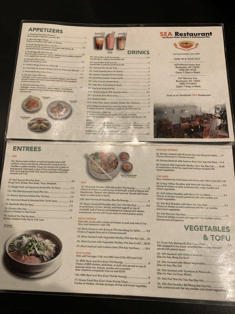Menu at SEA Restaurant, Rochester, Mt Hope Ave