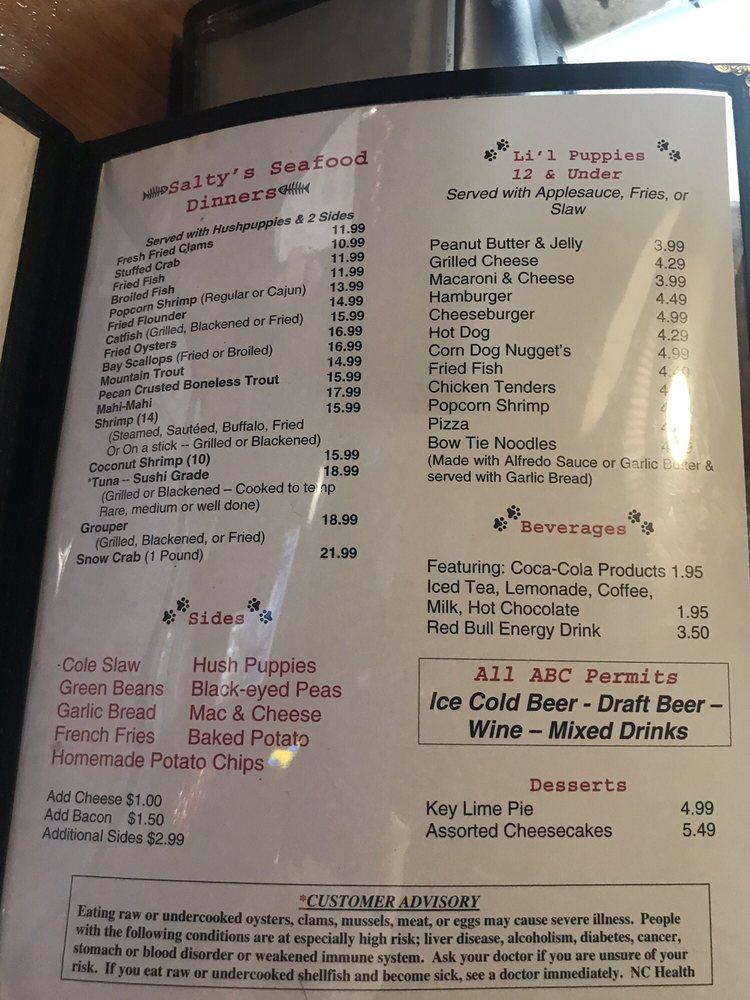 Menu at Salty Dog's Seafood & Grill restaurant, Maggie Valley