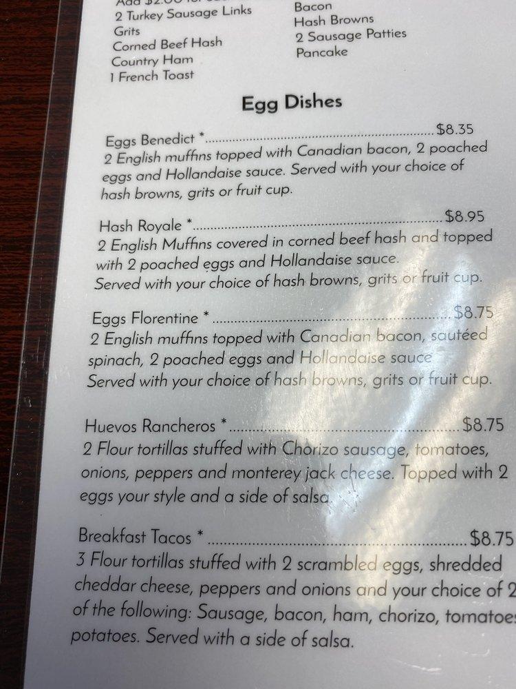 Menu at Strickland's restaurant, Seneca