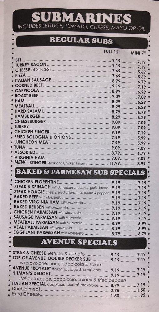 Menu at Avenue's Restaurant & Catering, Buffalo, Hertel Ave