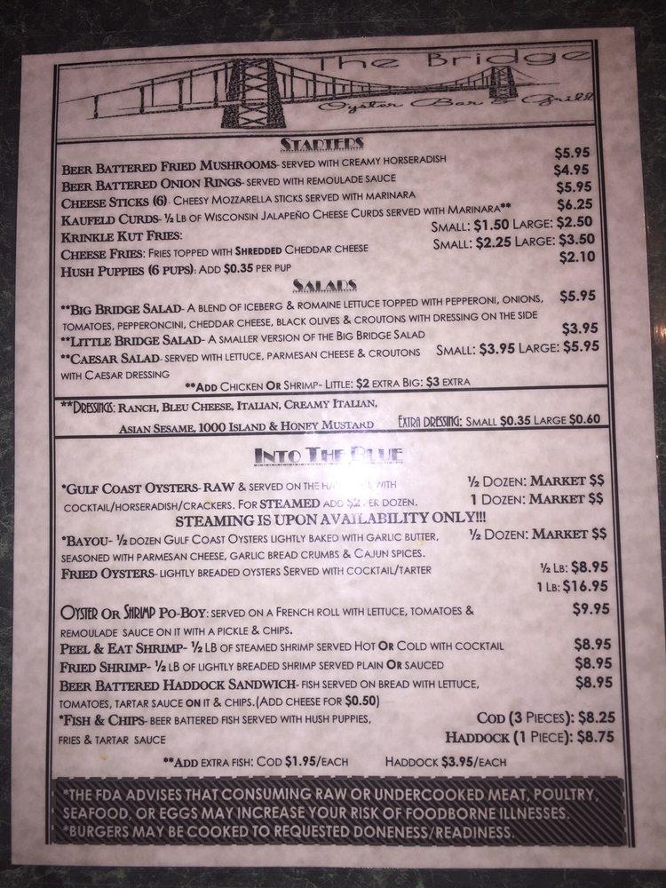 Menu at The Bridge Grill and Oyster Bar, Stockbridge