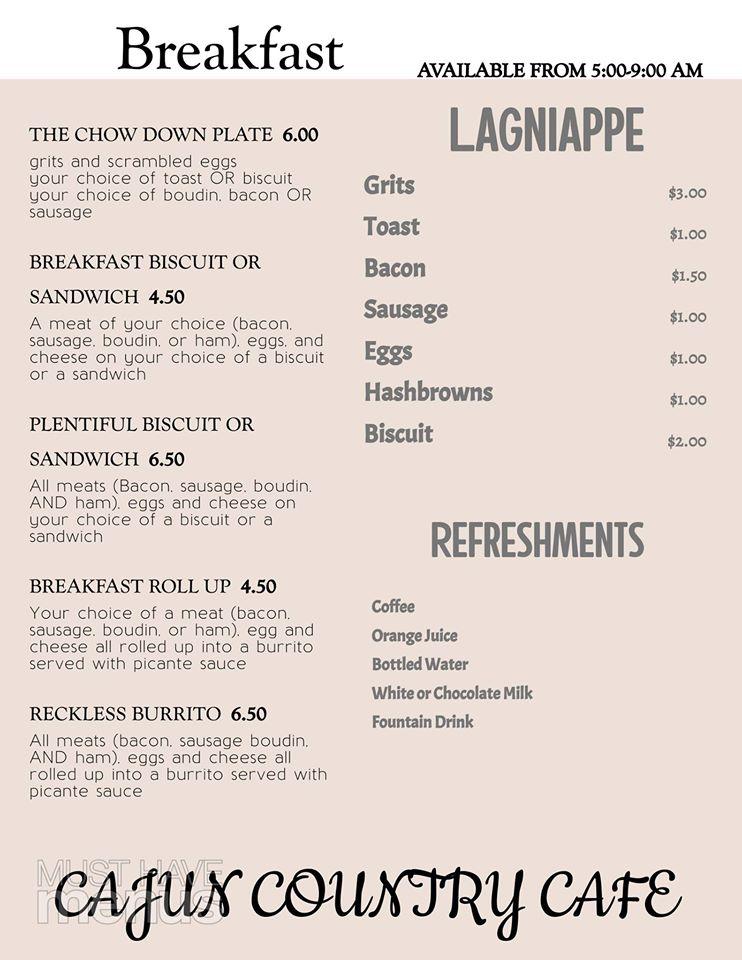 Menu at Cajun Country Cafe, Plaquemine, Court St