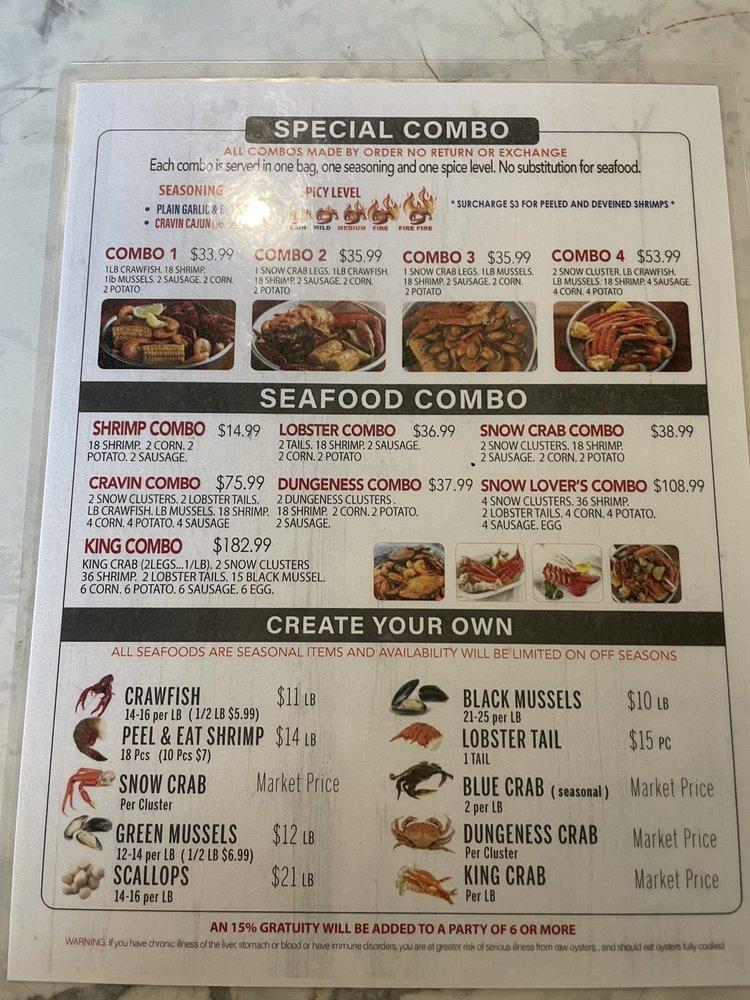 Menu at Cravin cajun seafood restaurant, Lakeland