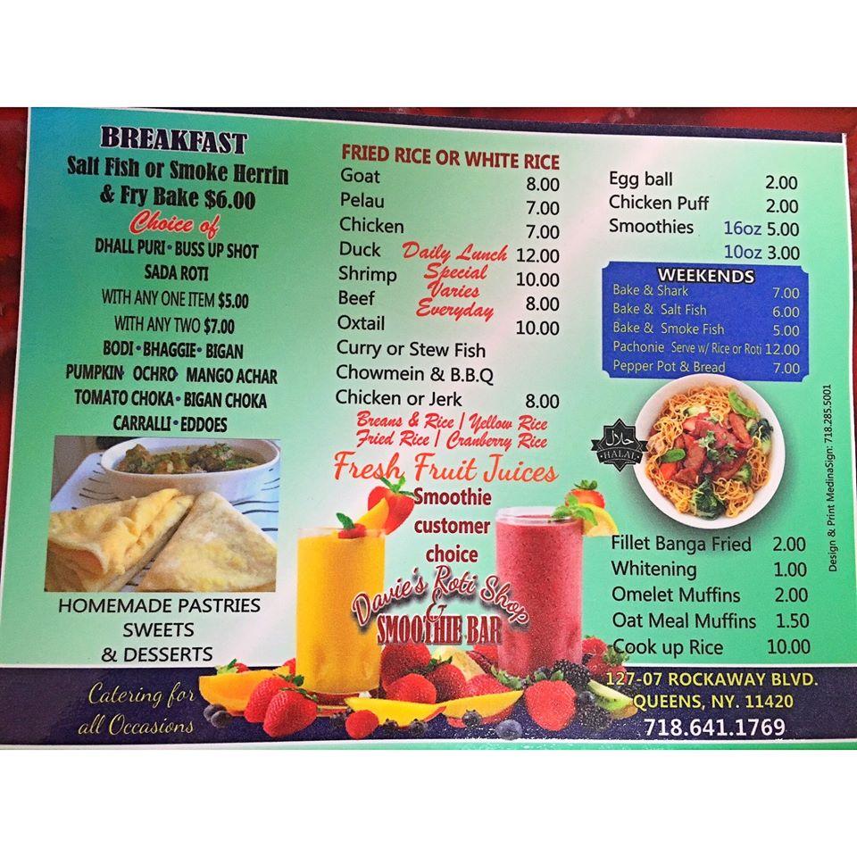 Menu at Davie's pub & bar, New York City
