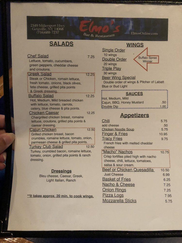 Menu at ELMO'S RESTAURANT & BAR, Getzville