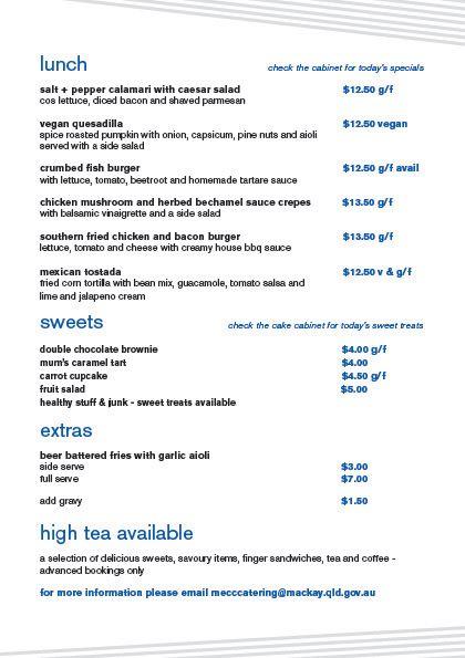 Menu at Foodspace restaurant, Mackay