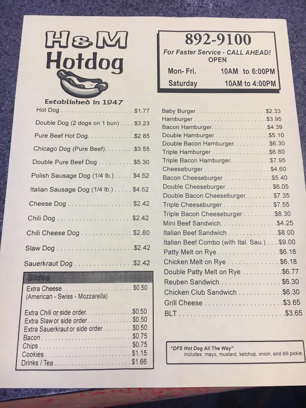 Menu at H & M Hot Dogs restaurant, DeFuniak Springs