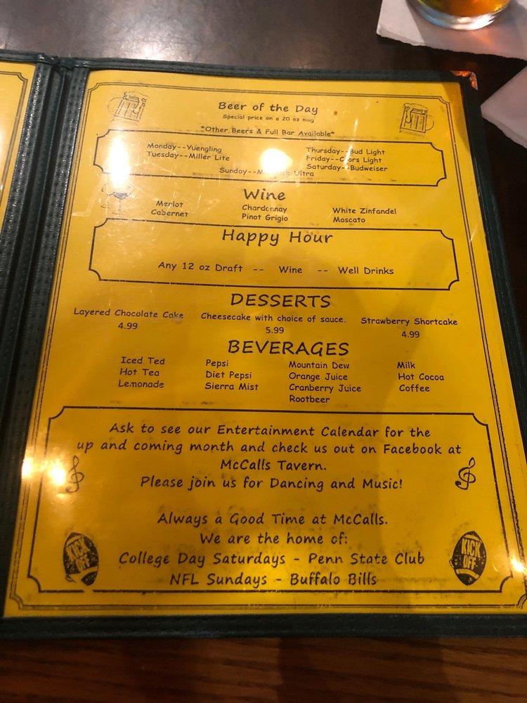 Menu at McCall's Tavern pub & bar, Lady Lake