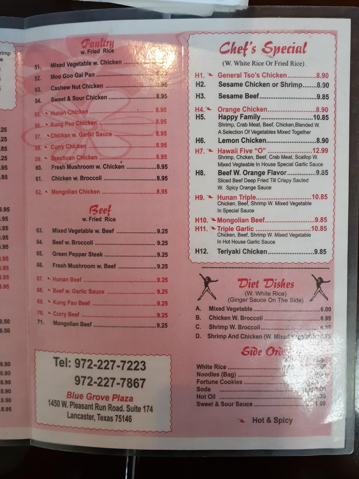 Menu at Win Hing Restaurant, Lancaster