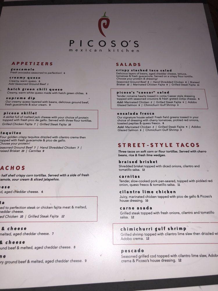 Menu at Picoso's Mexican Kitchen pub & bar, Lubbock