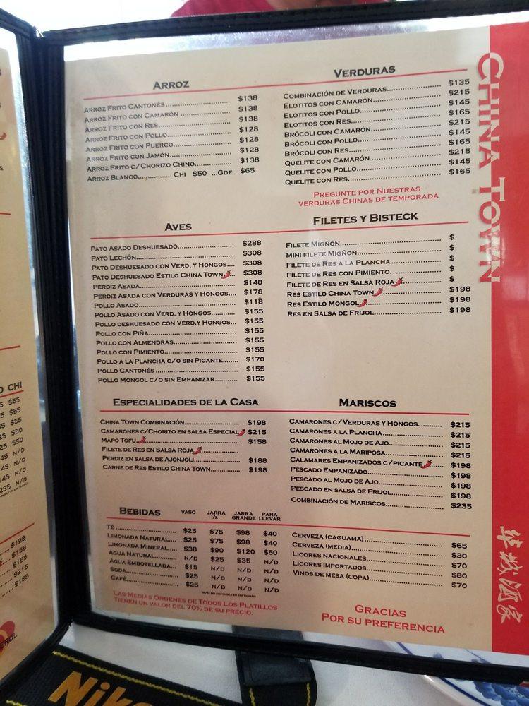 Menu at Restaurante “China Town”, Mexicali