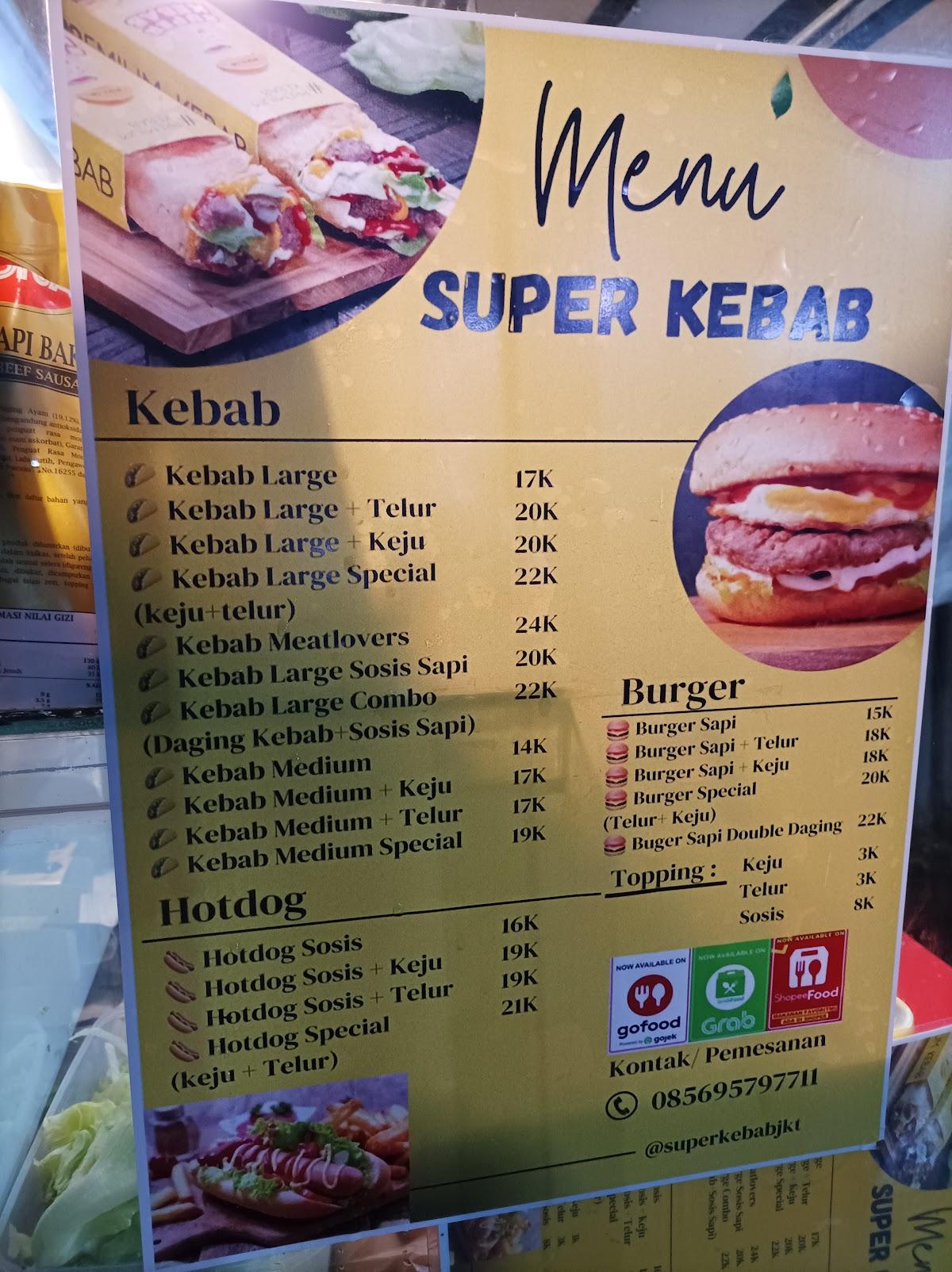 Menu at SUPER KEBAB SRENGSENG restaurant, West Jakarta