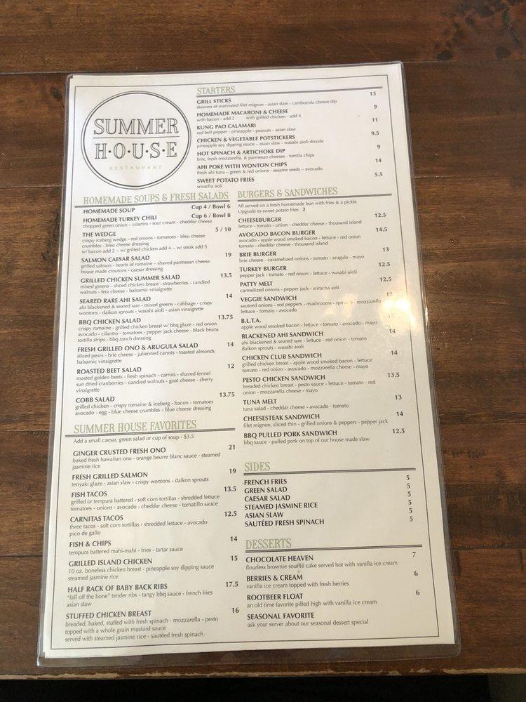 Menu at Summer House pub & bar, Newport Beach