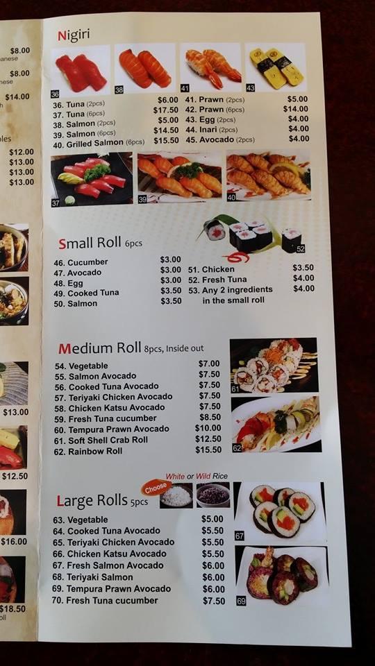 Menu at Sushi Kun restaurant, Clovelly