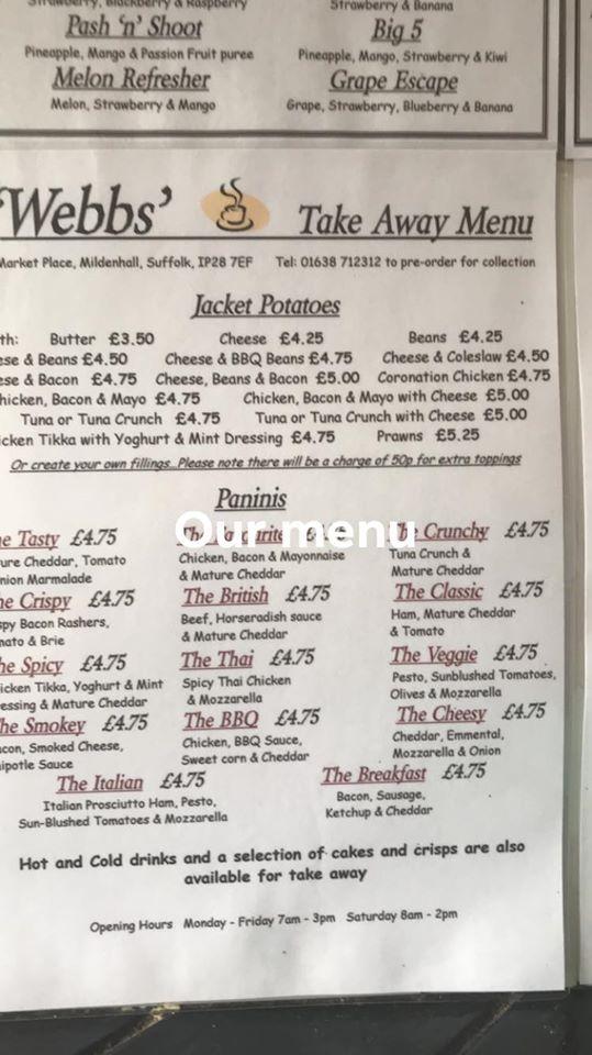 Menu at Webbs Sandwich Bar, Mildenhall