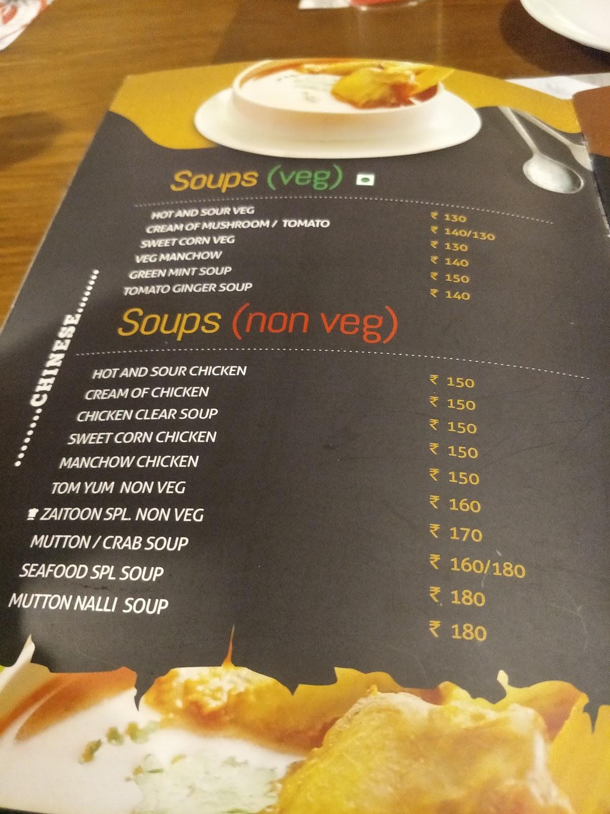 Menu at Zaitoon Restaurant, Adyar, Chennai, Vantage Building