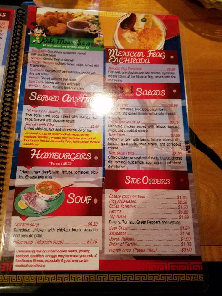 Menu at El Sol Mexican Cuisine restaurant, Solon, 240 E Main St
