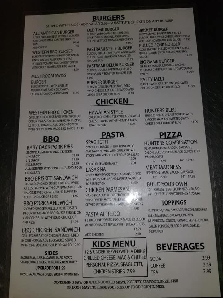 Menu at Hunter's Grill pizzeria, Mohave Valley, AZ-95