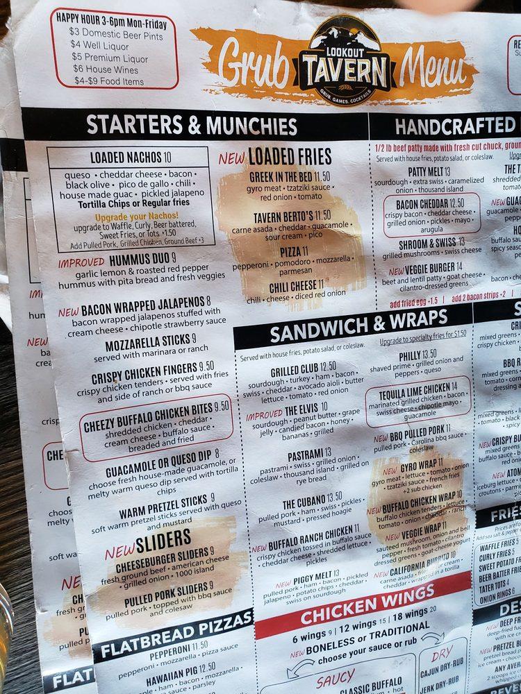 Menu at Lookout Tavern pub & bar, Phoenix