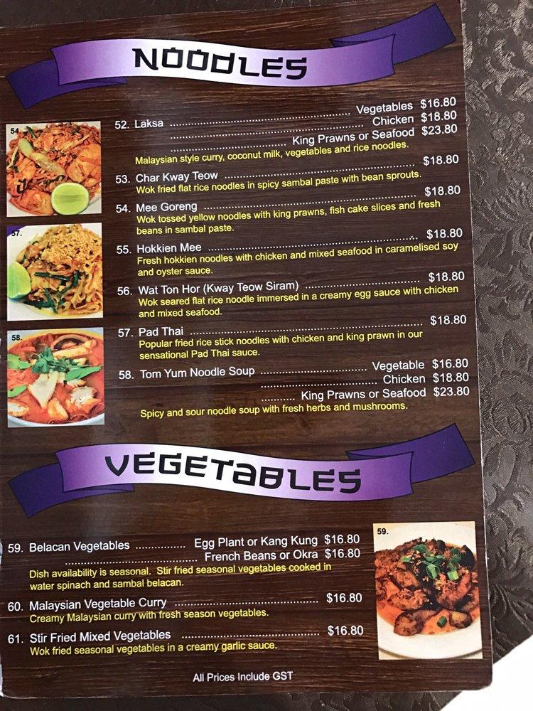 Menu at Malaysia House restaurant, Rockhampton City
