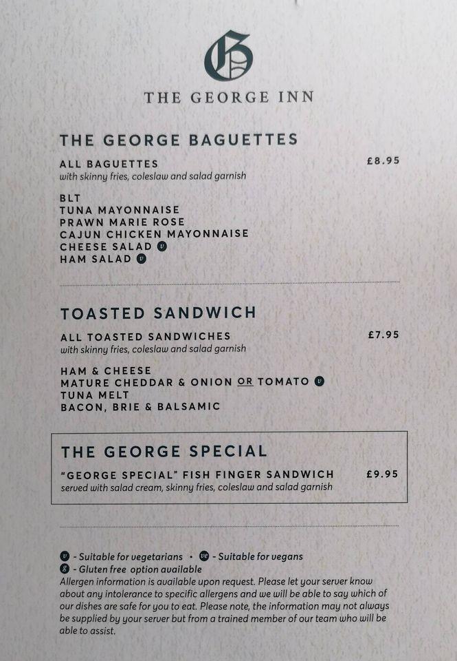 Menu at The George Inn pub & bar, Plymouth, 191 Ridgeway