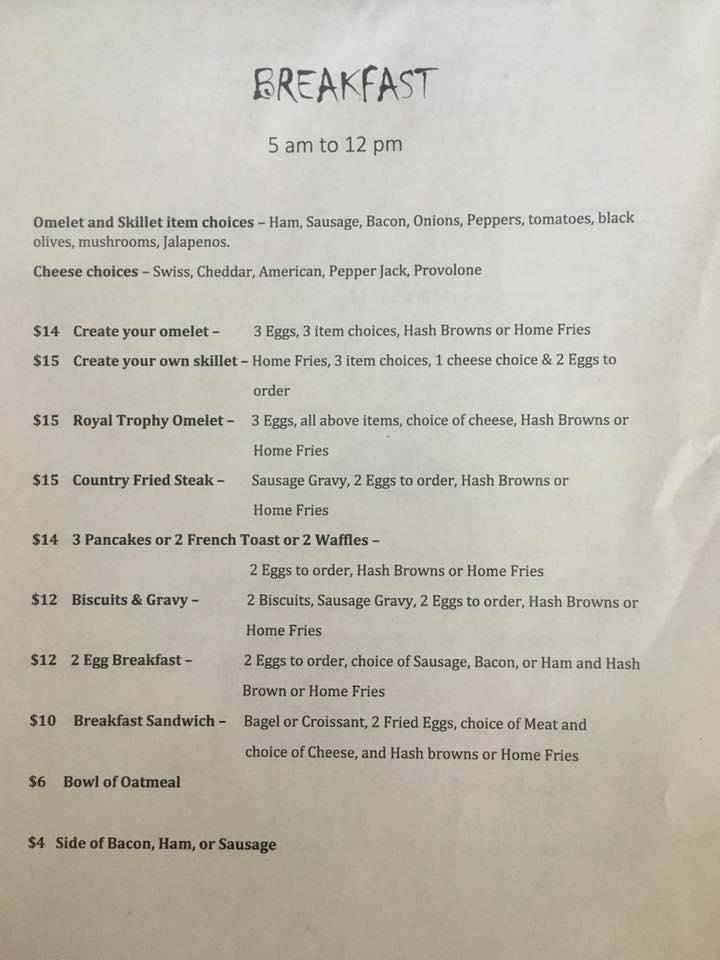 Menu at Trophy Lodge Accommodations restaurant, Delta Junction