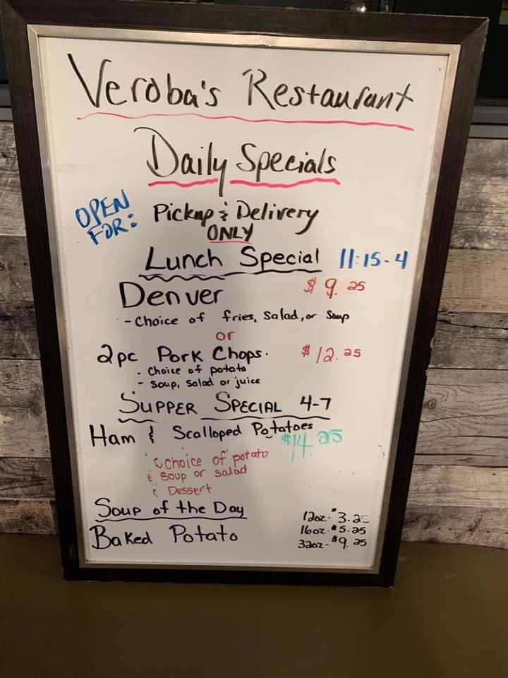 Menu at Veroba's Family Restaurant, Moose Jaw