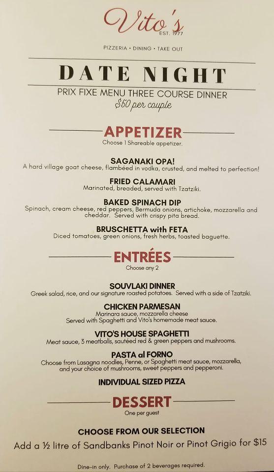 Menu at Vito's Pizzeria Restaurant & Dining Lounge, Brighton, 36 Prince ...