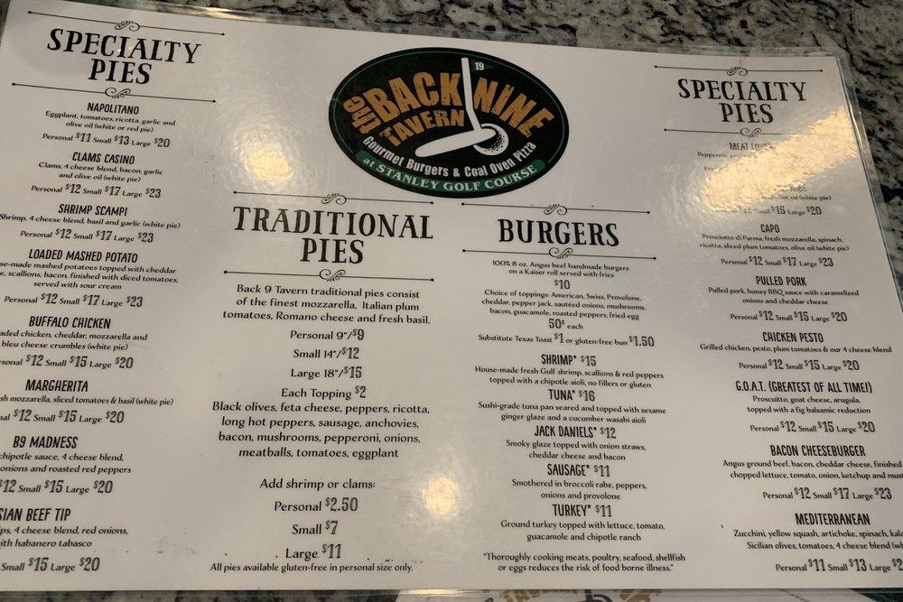 Menu at The Back Nine Tavern at Stanley Golf Course pub & bar, New ...