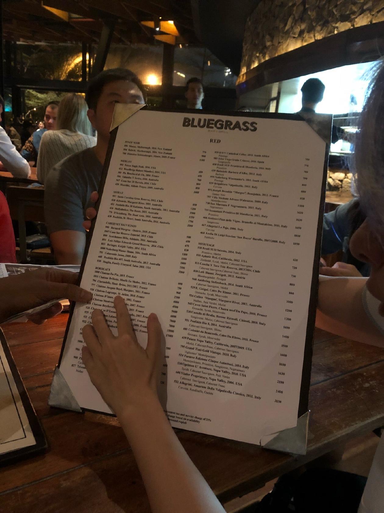 Menu at Bluegrass Bar & Grill, South Jakarta