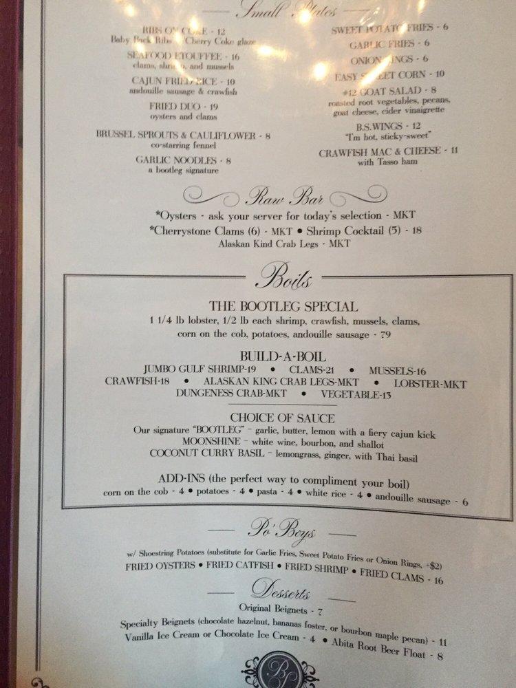 Menu at Bootleg Special pub & bar, Boston