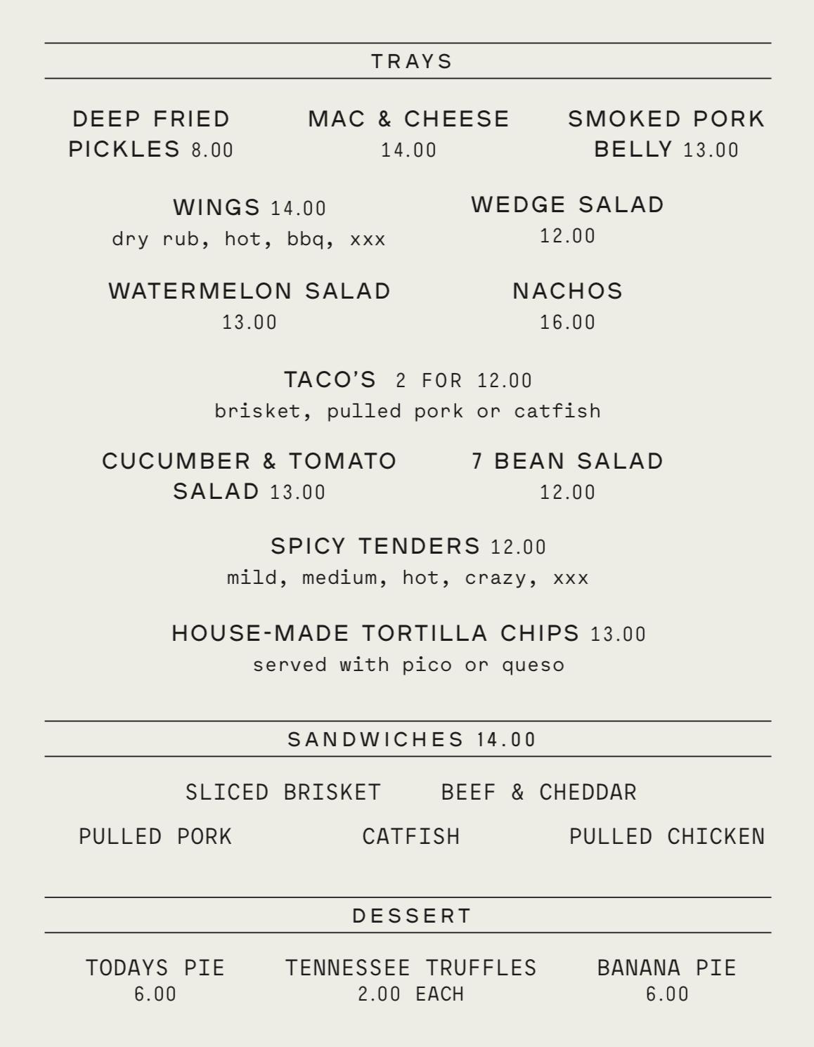 Menu at Comery Block Barbecue, Calgary