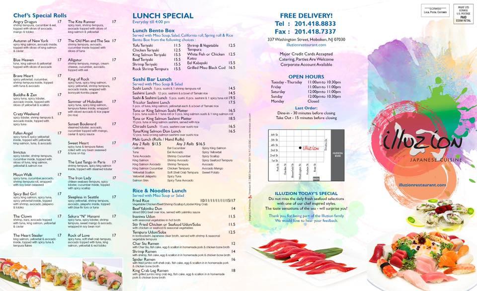 Menu at Illuzion restaurant, Hoboken