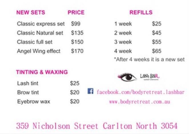 Menu at Lash Bar, Carlton North