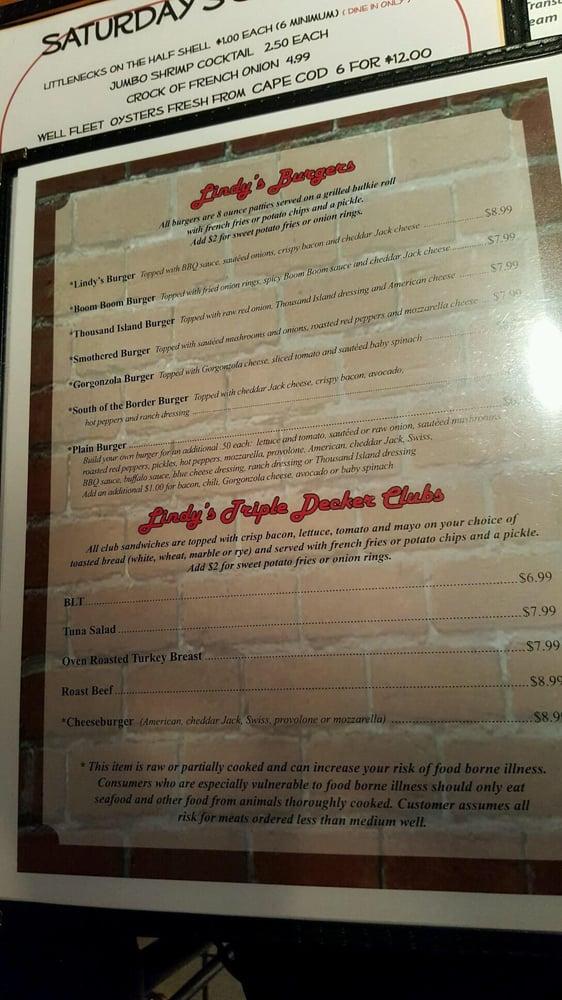 Menu at Lindy's Tavern pub & bar, North Smithfield