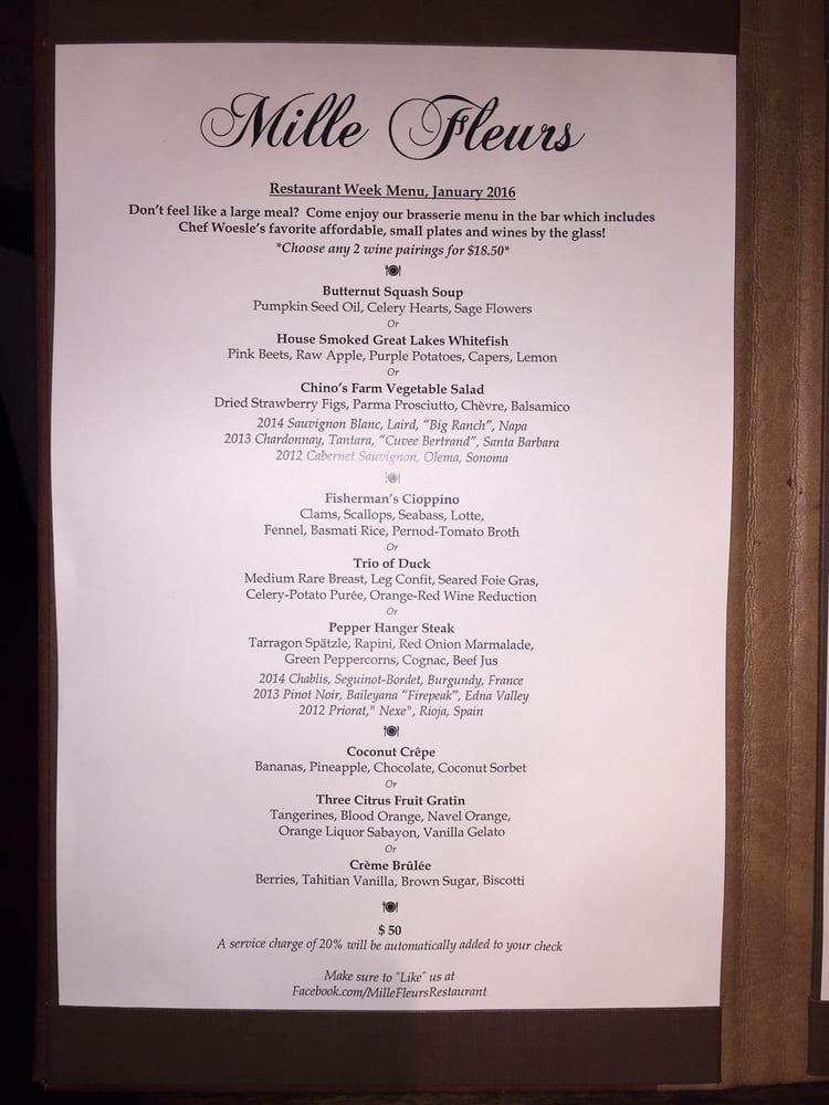 Menu at Mille Fleurs restaurant, Rancho Santa Fe