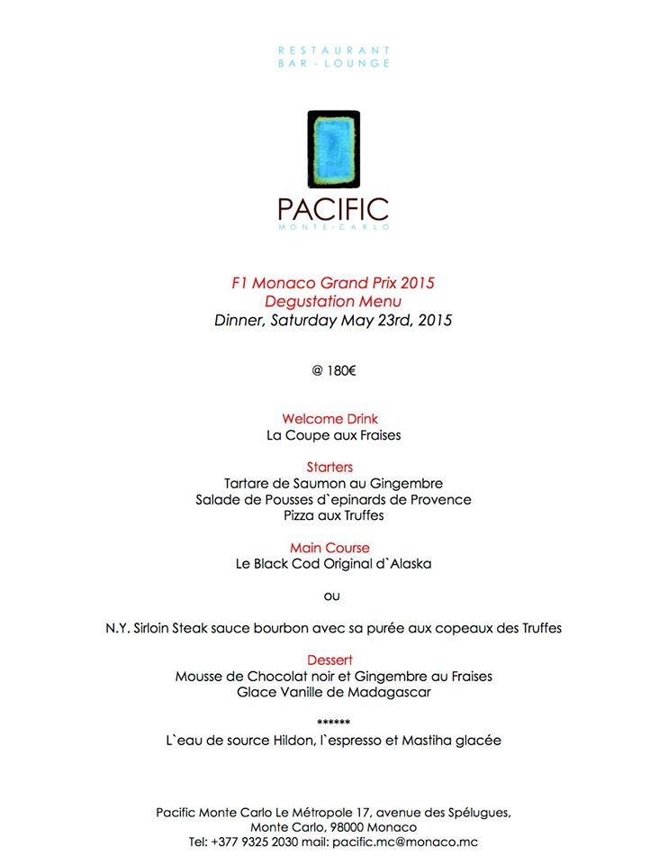 Menu at Pacific restaurant, Monaco-Ville
