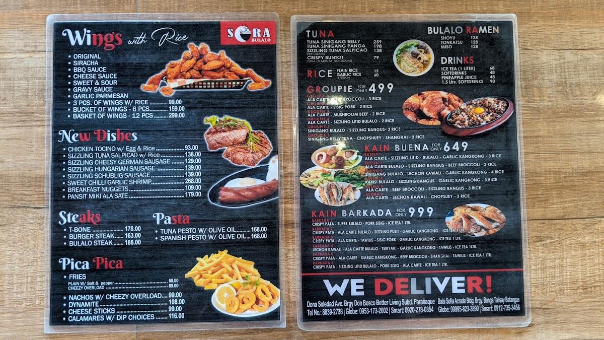 Menu at Sora Bulalo restaurant, Talisay