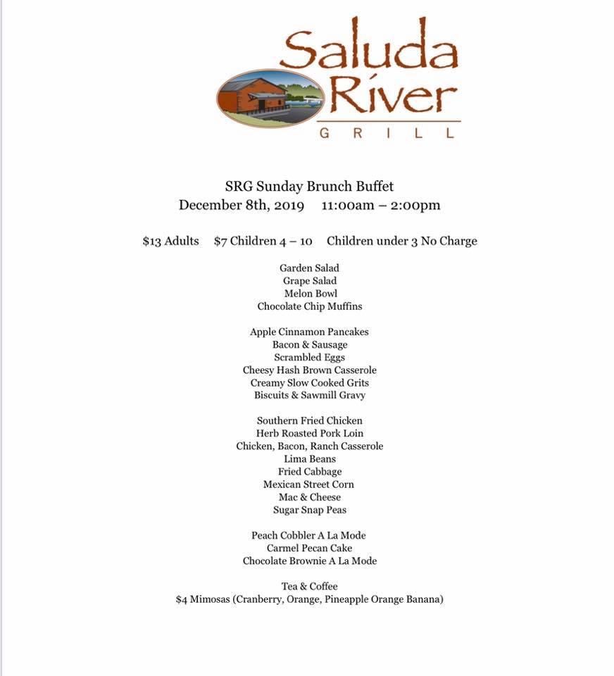 Menu at Saluda River Grill pub & bar, Piedmont