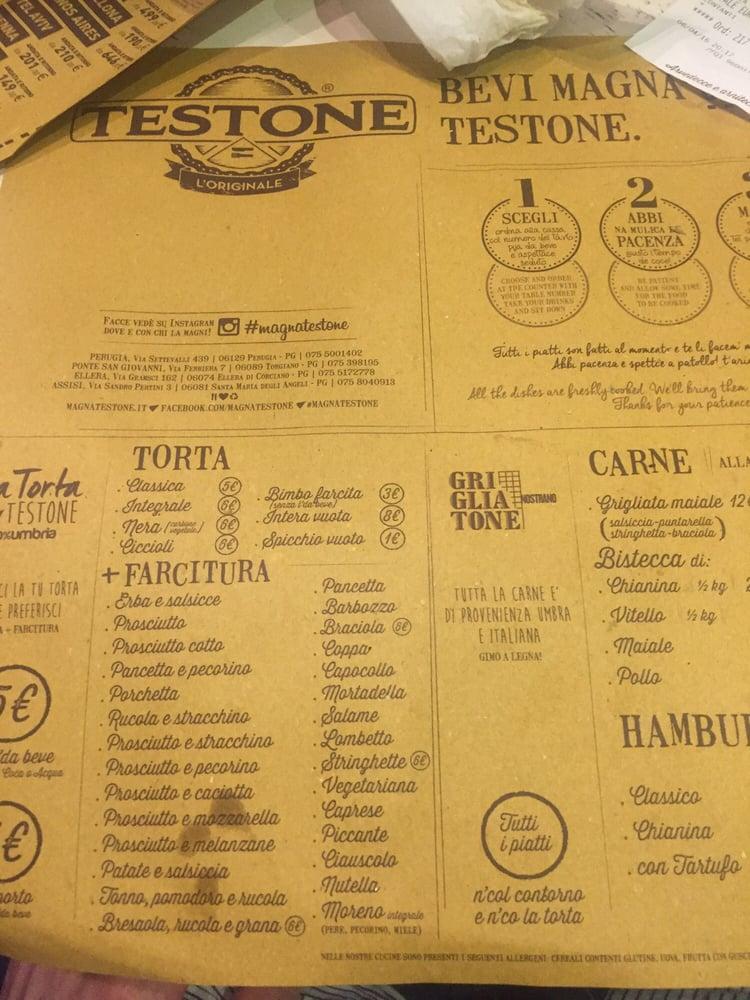 Menu at Testone Via Settevalli restaurant, Perugia, Via Settevalli